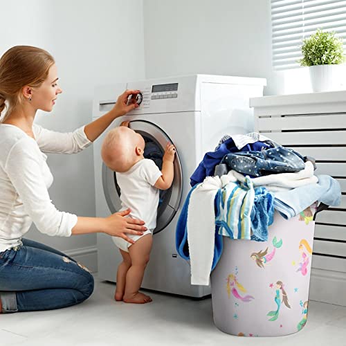 Mermaid Large Laundry Basket Hamper Bag Washing with Handles for College Dorm Portable