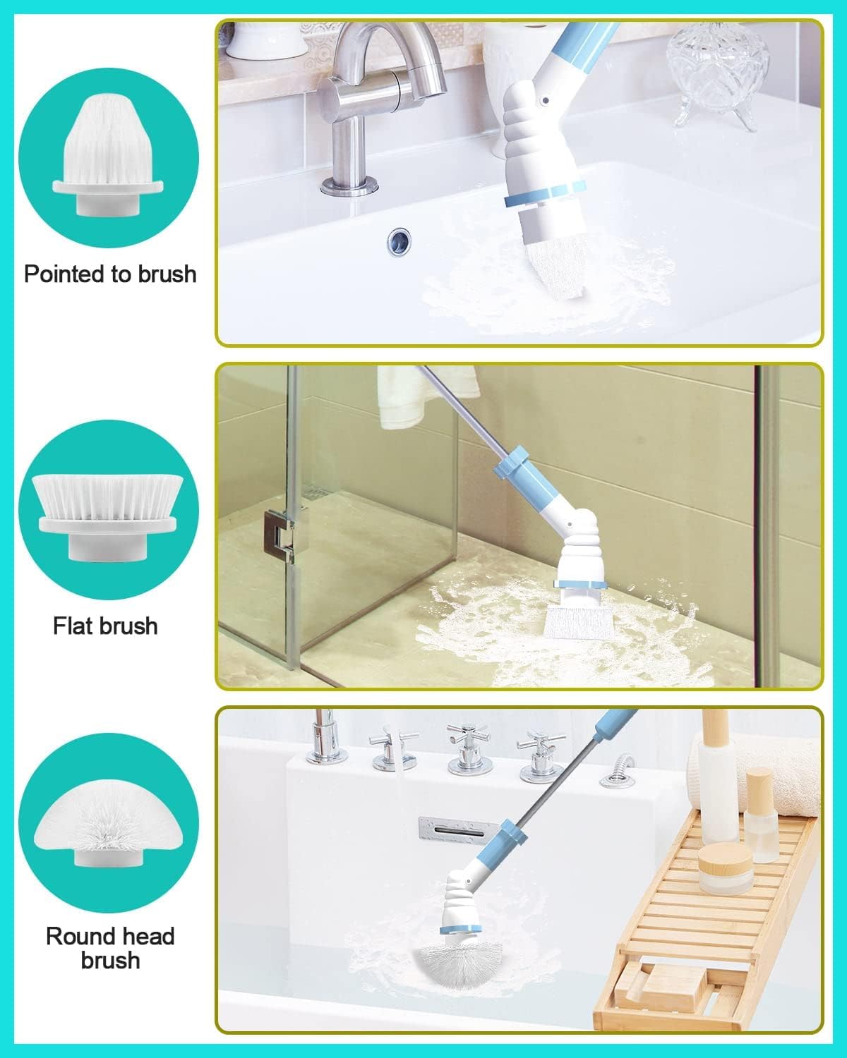 Electric Spin Scrubber Power Shower Cleaning Brush Bathroom Scrubber for Cleaning,Cordless Grout Power Shower Cleaner with 3 Replaceable Rotating Brush Heads for Tile, Floor, Bathtub,Kitchen, Pool