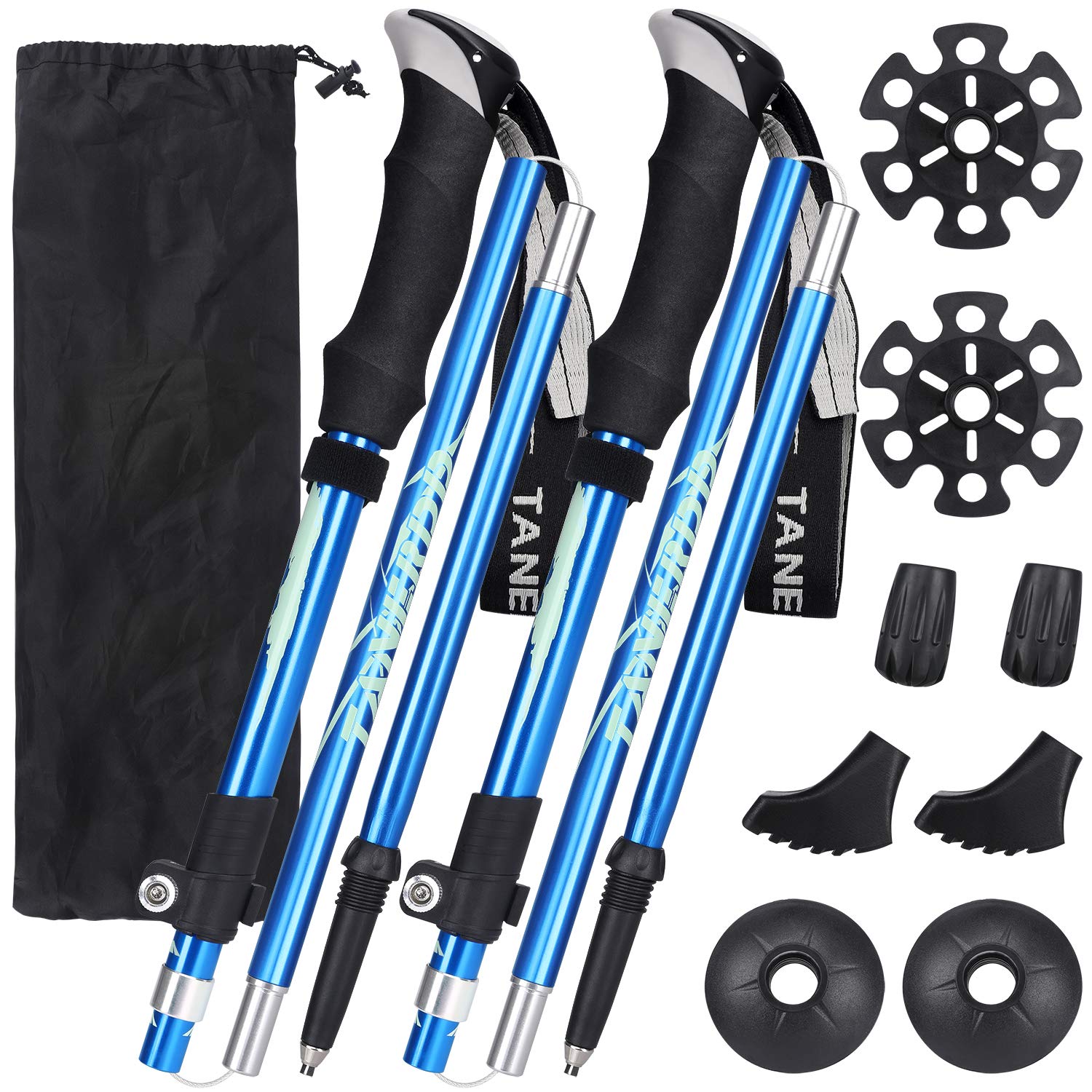 Esup Trekking Poles Collapsible for Hiking Aluminum Alloy 7075 Hiking Poles 2pc Pack Adjustable Quick Lock for Hiking, Camping, Outdoor (Black)
