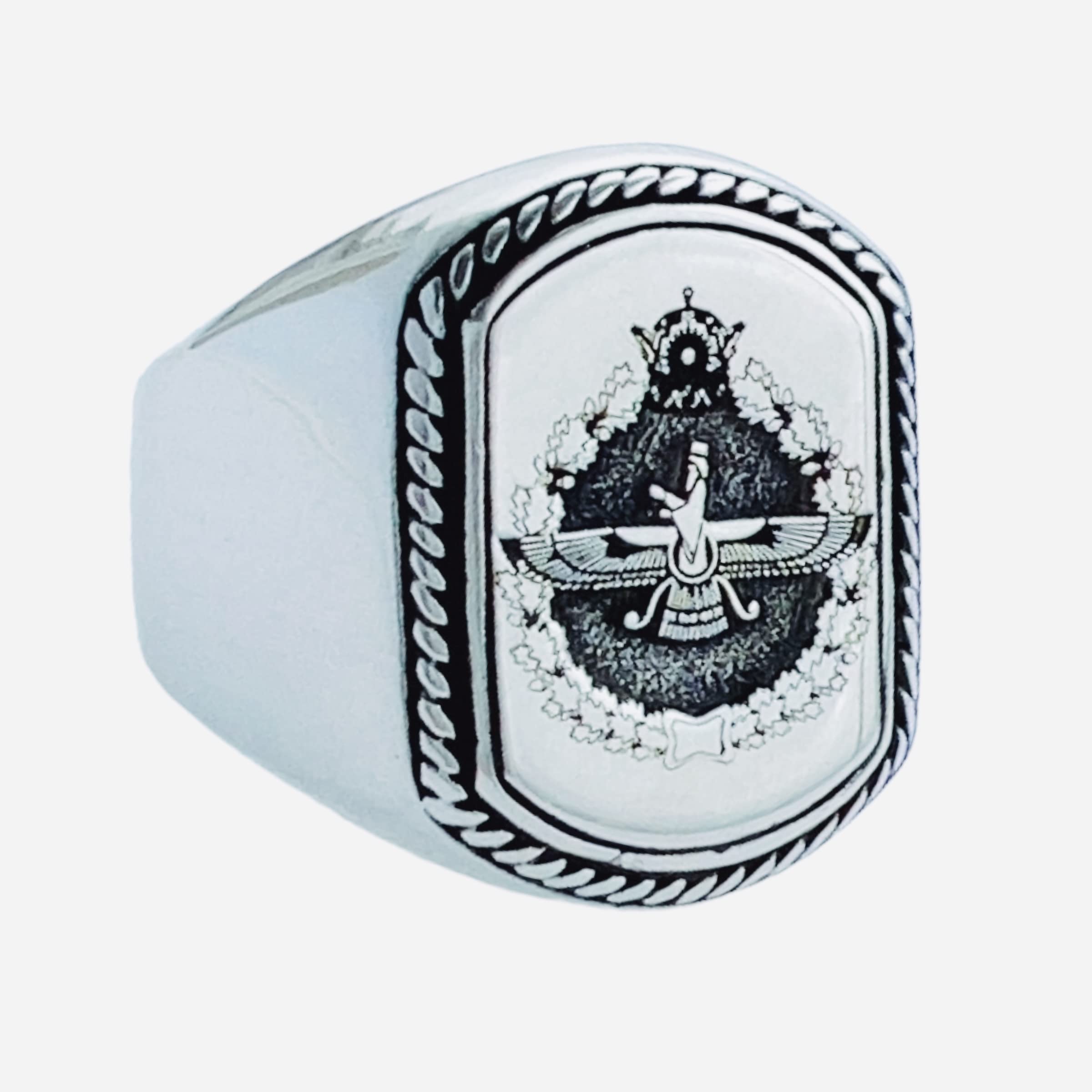 Esmawish Handmade Turkish made Zoroaster Farvahar Emblem Zoroastrian 925K Stamped Sterling Silver Men Woman Ring (9)