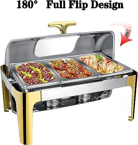 Stainless Steel Chafing Dishes with Lid for Parties 9L Commercial Food Warmer for Buffet, Buffet Server with 3 Kind of Warming Tray for Holidays, Catering, Home Dinners