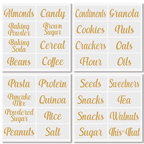 mDesign Home Organization Labels, Preprinted Label Stickers for Kitchen Pantry Storage and Cleaning, Household Organizing for Jars, Canisters, Containers, Boxes, or Bins, 32 Count, Clear/Metallic Gold