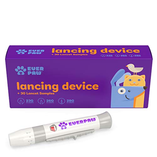 EverPaw Lancing Device Starter Kit + 30 Lancets for Diabetes Testing | Adjustable Lancing Device for Dogs and Cats| 30 Blood Glucose Lancets (10) 23g, (10) 26g and (10) 28g Lancets for Pets