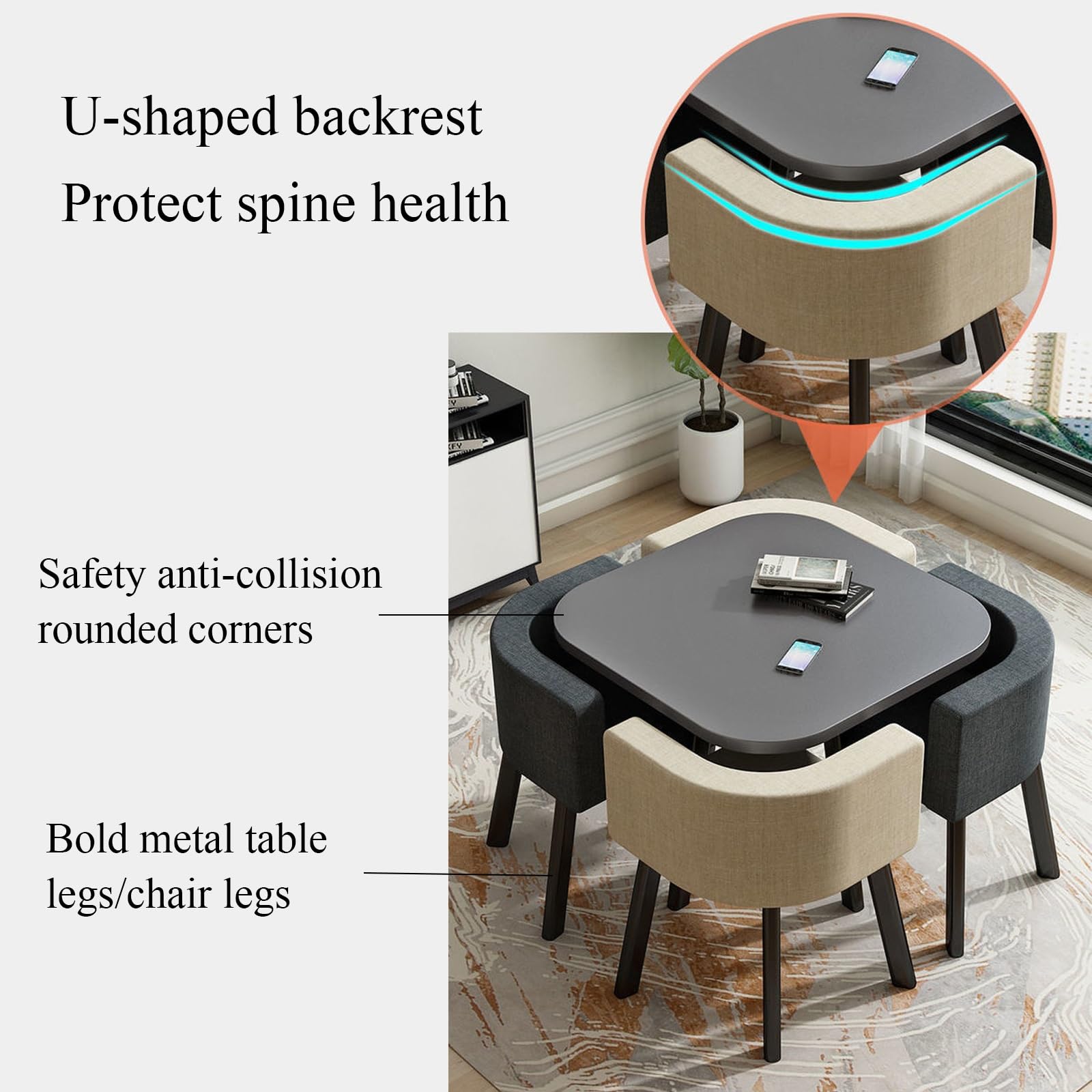Dining table set for 4,kitchen table and chairs for 4,Suitable for living room,restaurant,cafe,leisure reception desk and chair combination,Square table/round table, various specifications available (
