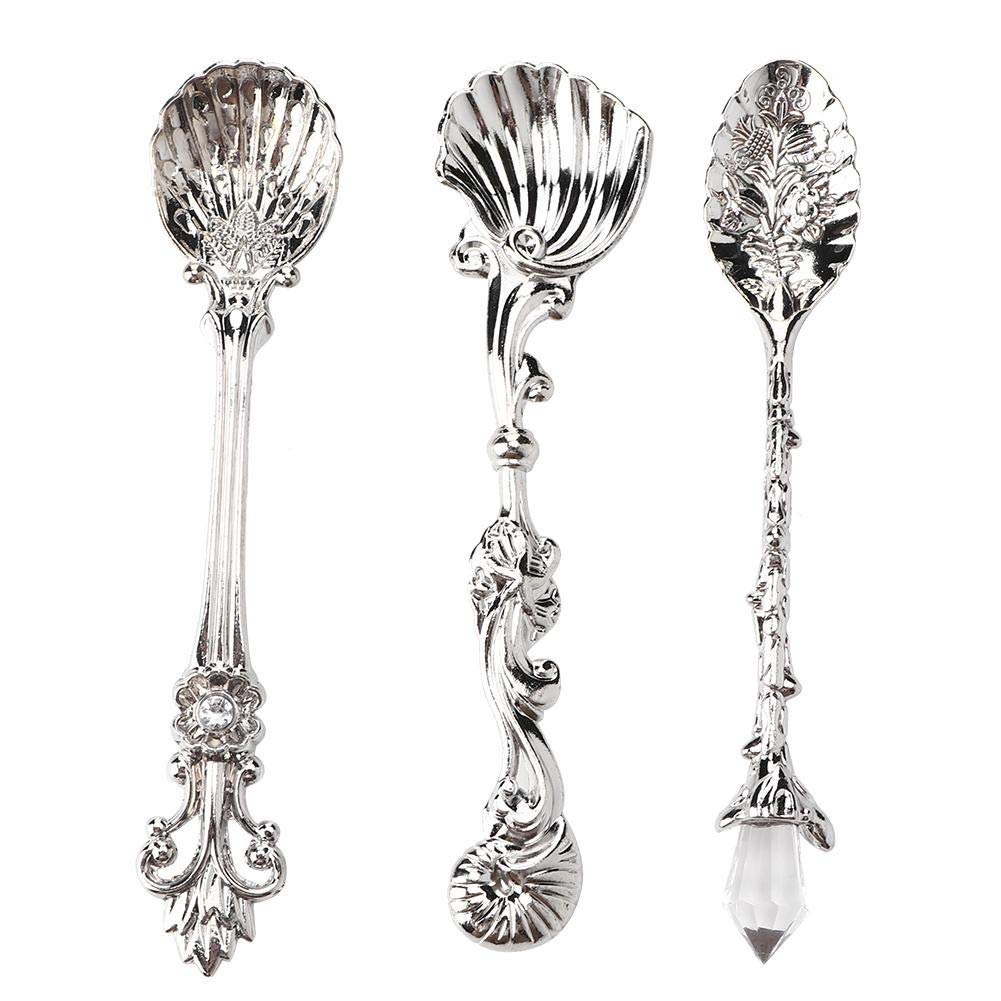 Fdit Vintage Style Coffee Spoons Set 3Pcs Dessert Spoons Royal Style Metal Carved Teaspoons for Kitchen Dining Bar and Tea Parties