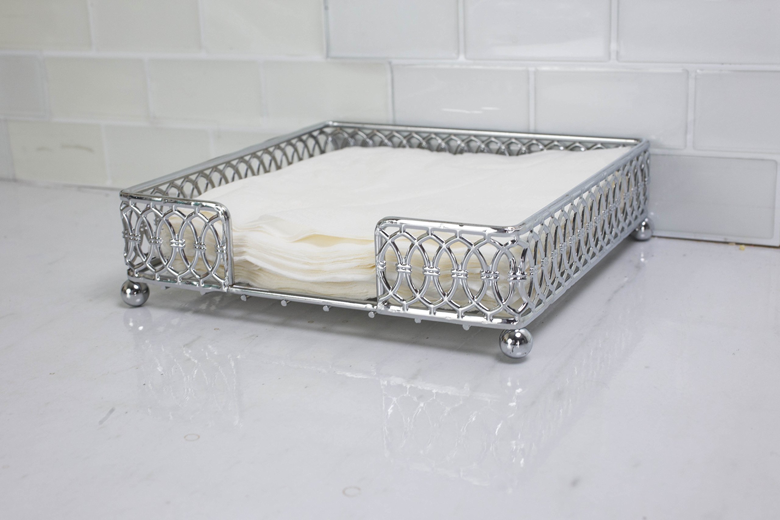 Home Basics Chrome Plated Steel Infinity Collection Flat Napkin Holder Organizing Stand, Elegant Design, Silver Chrome