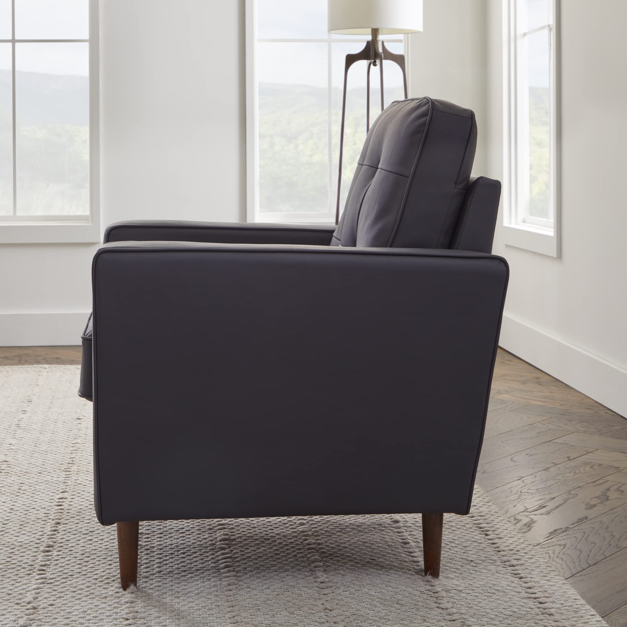 Edenbrook Lynnwood Upholstered Accent Chair - Living Room Furniture - Office - Bedroom - Mid-Century Modern Design - Armchair - Buttonless Tufting - Simple Assembly - Solid Frame - Black Faux Leather