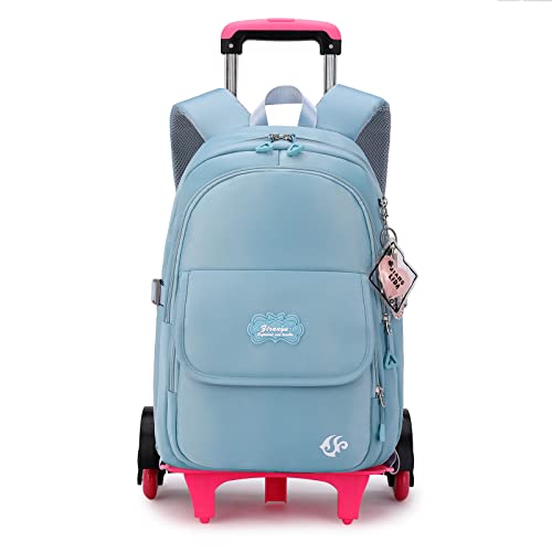Mfikaryi Solid-Color Rolling Backpack for Girls Rolling Backpack for Kids Elementary Students with Wheel Travel Schoolbag