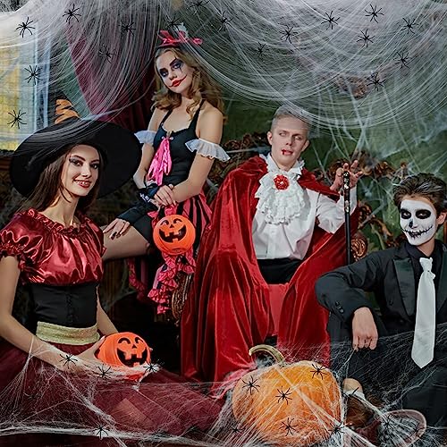Xgunion Halloween Decorations 1200 Sqft Spider Webs Decorations Halloween Spider Web with 100 Extra Fake Spiders Super Stretchy Spider Webs for Halloween Decor Indoor and Outdoor Party Supplies