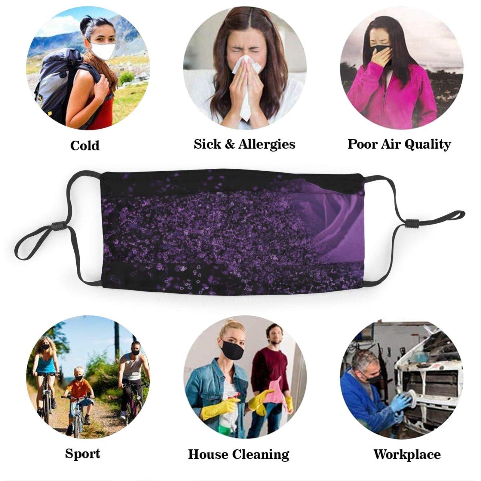 ETHAICO Fillter Face Cloth For anyone,Man and woman,Purple Rose in The Dark,Cold Mouth Dustproof Double Protection,One Size