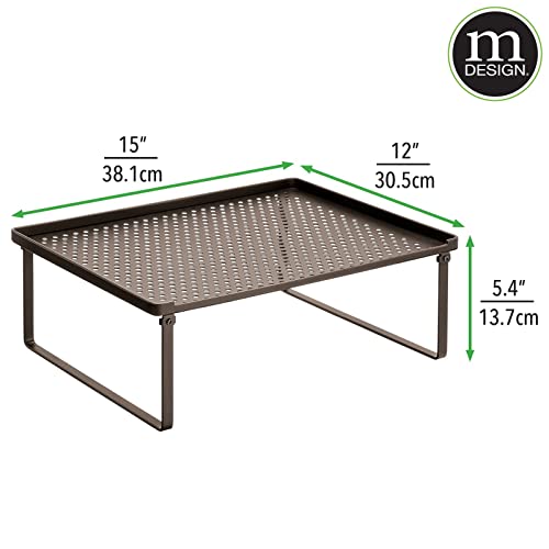 mDesign Metal Kitchen Shelf Organizer Rack - Stacker Storage Risers for Cabinet, Counter, Cupboard, or Pantry - Holder Stand for Plates, Dishes, Cups, Bowl, and Glasses - 2 Pack - Bronze