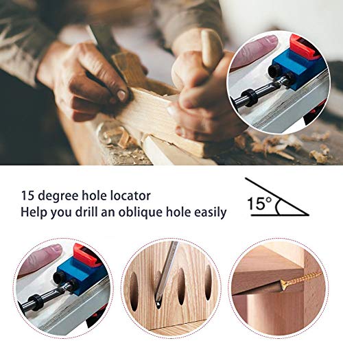 ZLMONDEE 14Pcs Pocket Hole Jig Kit, 15 Degree Woodworking Inclined Hole Jig with 6/8/10mm Drive Adapter for Woodworking Angle Drilling Holes, Angle Carpentry Locator Jig