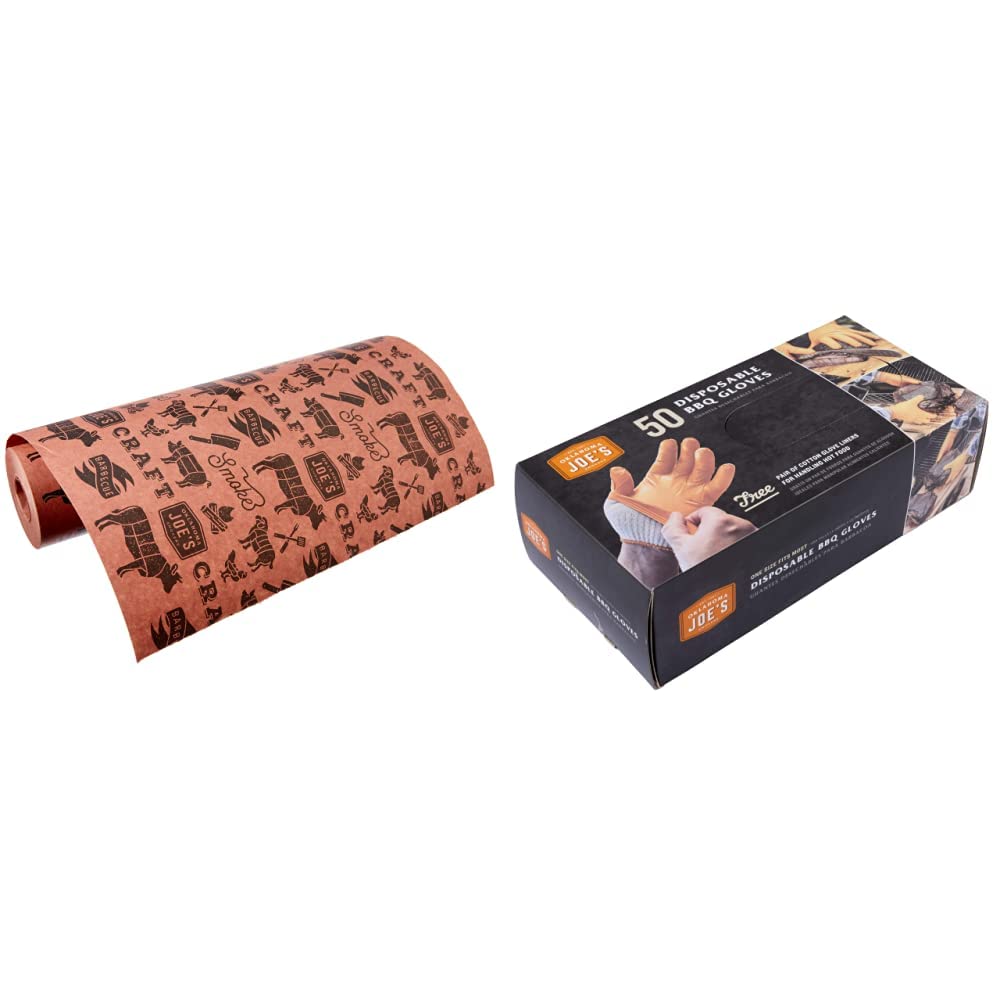 Oklahoma Joe's 8215237P04 Peach Butcher Paper 12-in x 100-ft roll & Disposable BBQ Gloves, 50-count