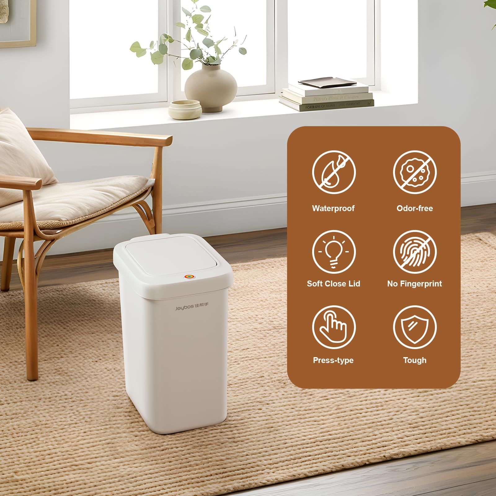 JOYBOS Small Trash Can with Lid for Bathroom, 3 Gallon Little Garbage Can, Slim Bedroom Trash Bin Waste Basket, Plastic Narrow Garbage Bin W/Press-top Lid for Toilet, Office, RV, Living Room