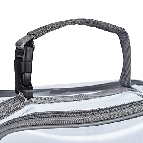 UEASE Small Clear Lunch Bag 8-Can/See Through Lunch Box for Kids with Detachable Hand Strap/Reusable Clear Lunch Bags for Work, Office,School Picnic,Beach(Grey