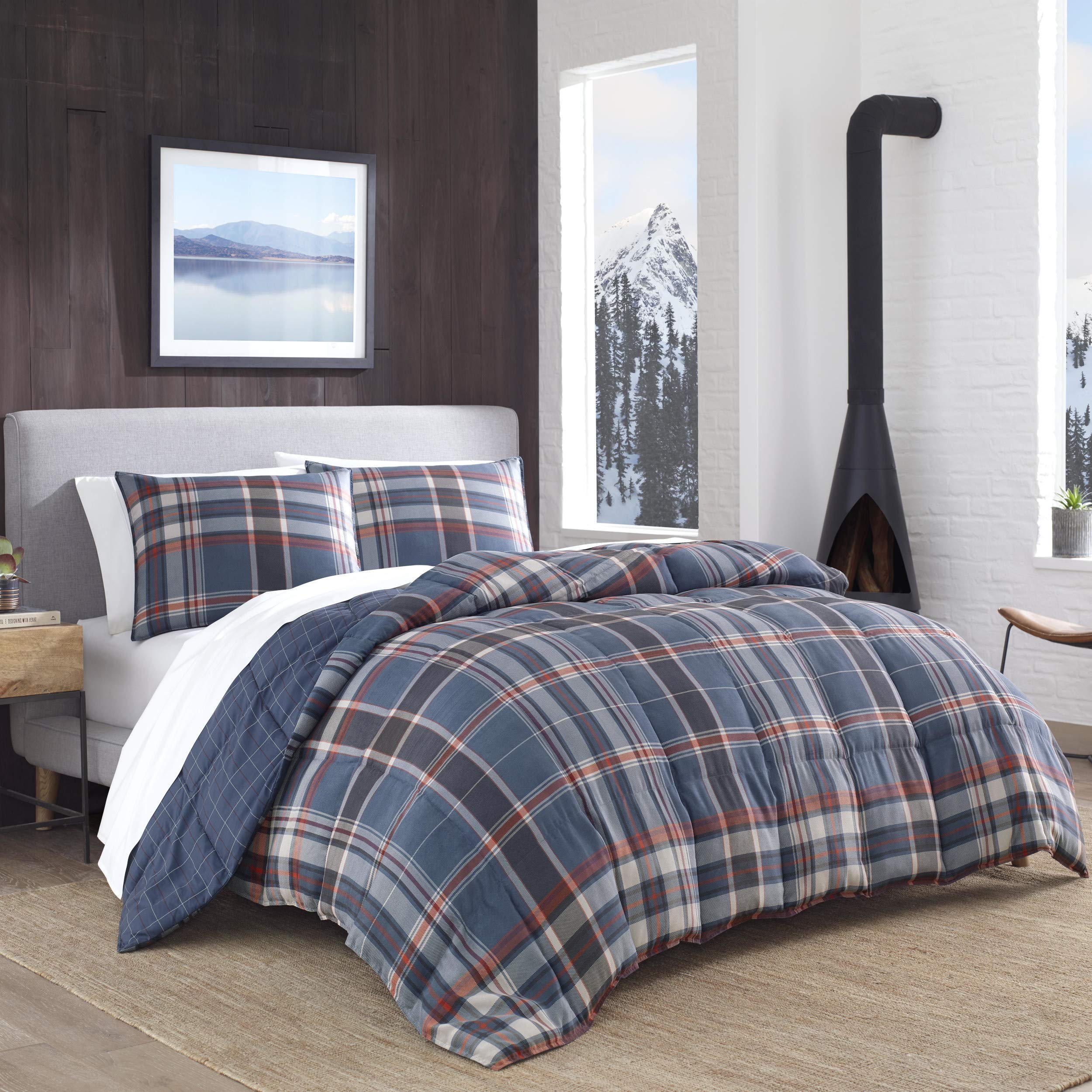 Eddie Bauer - Queen Comforter Set, Reversible Down Alt Bedding with Matching Shams, Home Decor for Colder Months (Shasta Lake Navy, Queen)