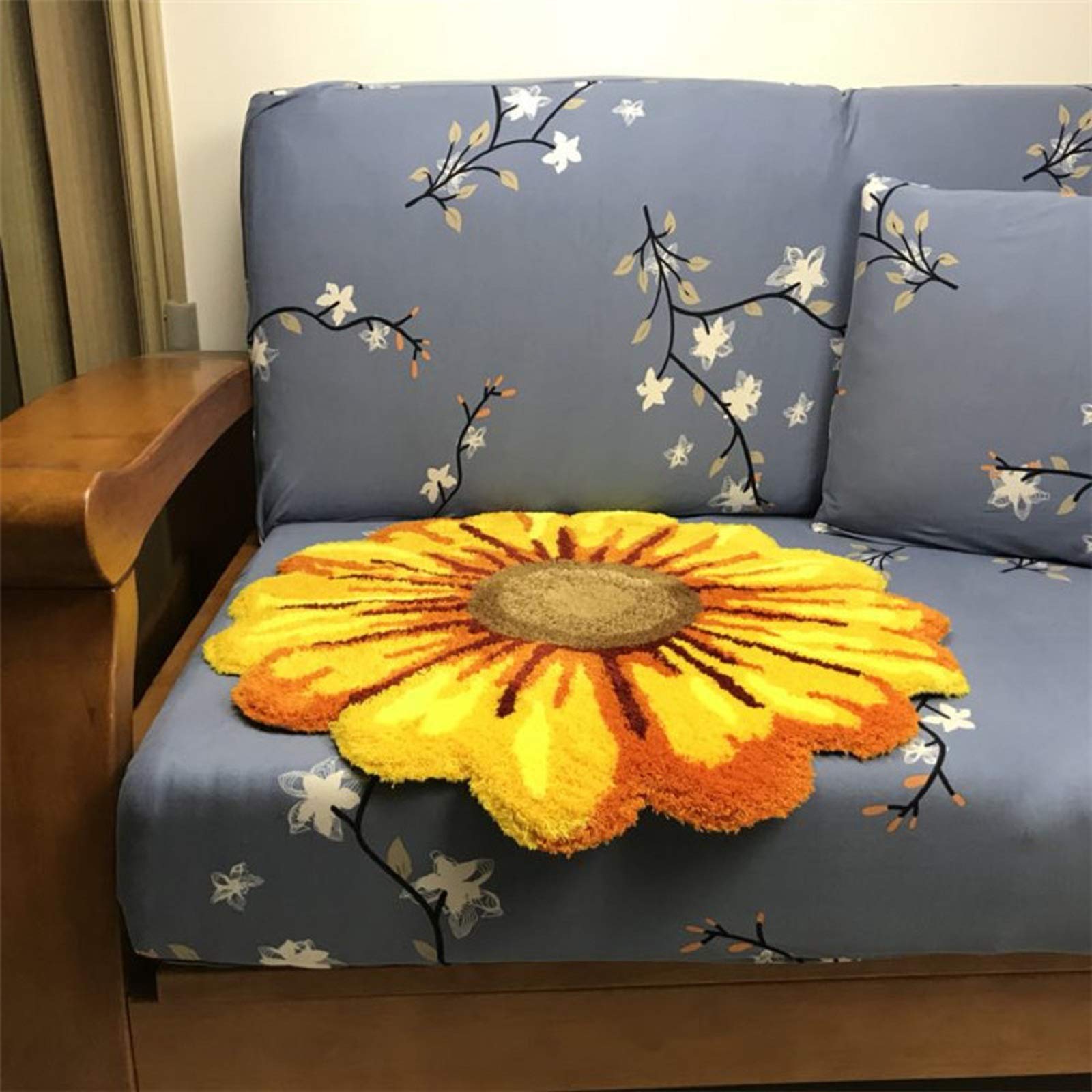 Sunflower Carpet Large Round Sunflower Bedroom Rug Non Slip Rustic Sunflower Bathroom Mat Handmade Area Rug Floor Mat for Home Office(Yellow)