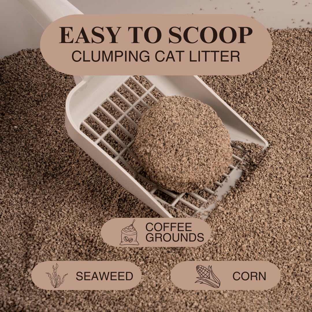 ETICAT Natural Cat Litter from Upcycled Coffee Grounds - Alternative to Clay and Pellet Litter - Unscented Cat Litter Clumping - Lightweight Litter - Powerful Odor Control - Easy to Scoop - 7.7 LB