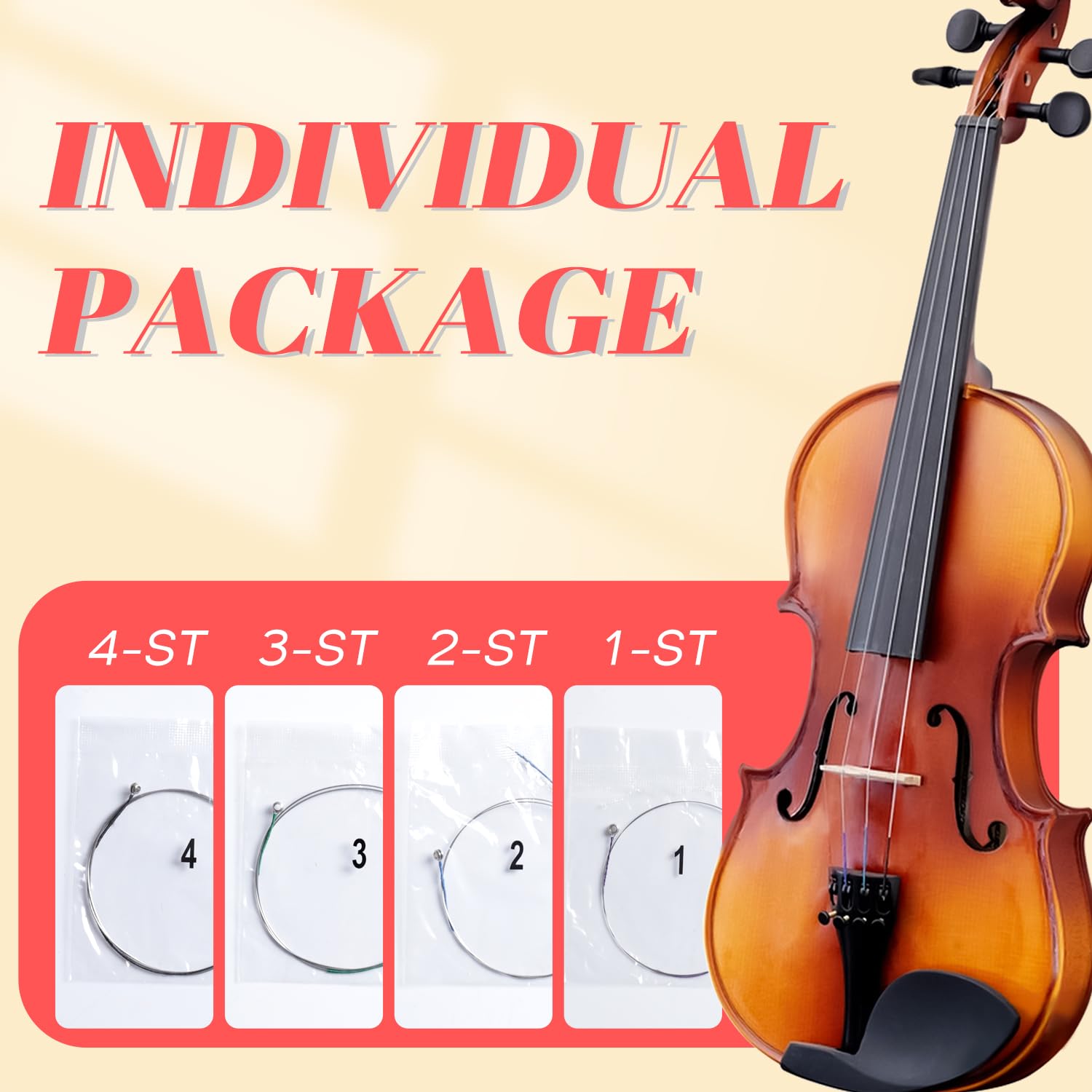 Fansjoy Violin Strings Full Set(G-D-A-E), Universal Steel Strings for 4/4 3/4 1/2 1/4 Size Violins, Quality Synthetic Steel Core with Nickel-Plated Ball End