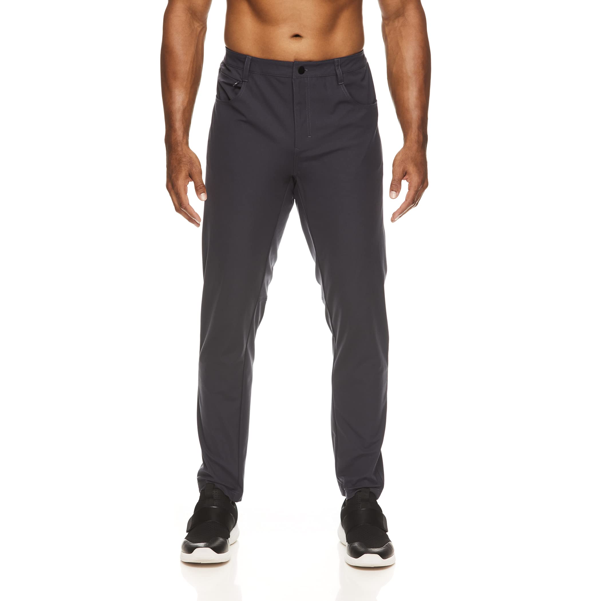 Gaiam Men's Skinny Yoga and Travel Pants - Solid Stretch Golf and Work Pant with Pockets - Traveler Pant Ebony , 36"