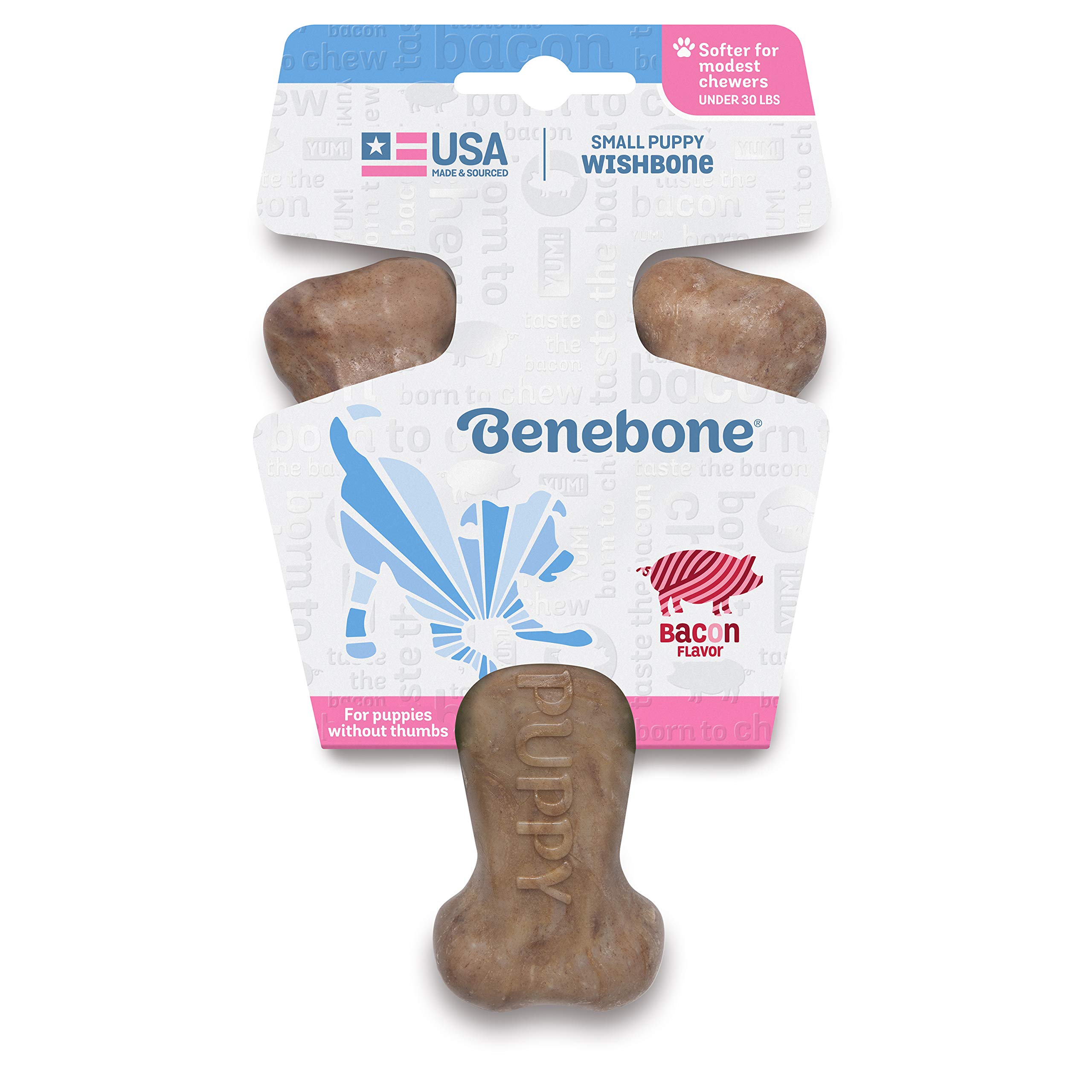moofin Puppy, 1 Count - Wishbone Dog Chew Toy, Durable Teething Support with Real Bacon Flavor, Large - includes SS Pet Training Whistle, USA-Made, Dog Chew Toy [Pack of 3], Brown