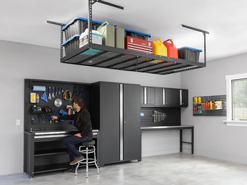 NewAge Products 4 ft. x 8 ft. VersaRac Pro Adjustable Overhead Garage Storage Rack, Heavy Duty Steel Garage Storage Organization, Ceiling Storage Racks, 800lbs Weight Capacity, (Black), 41200