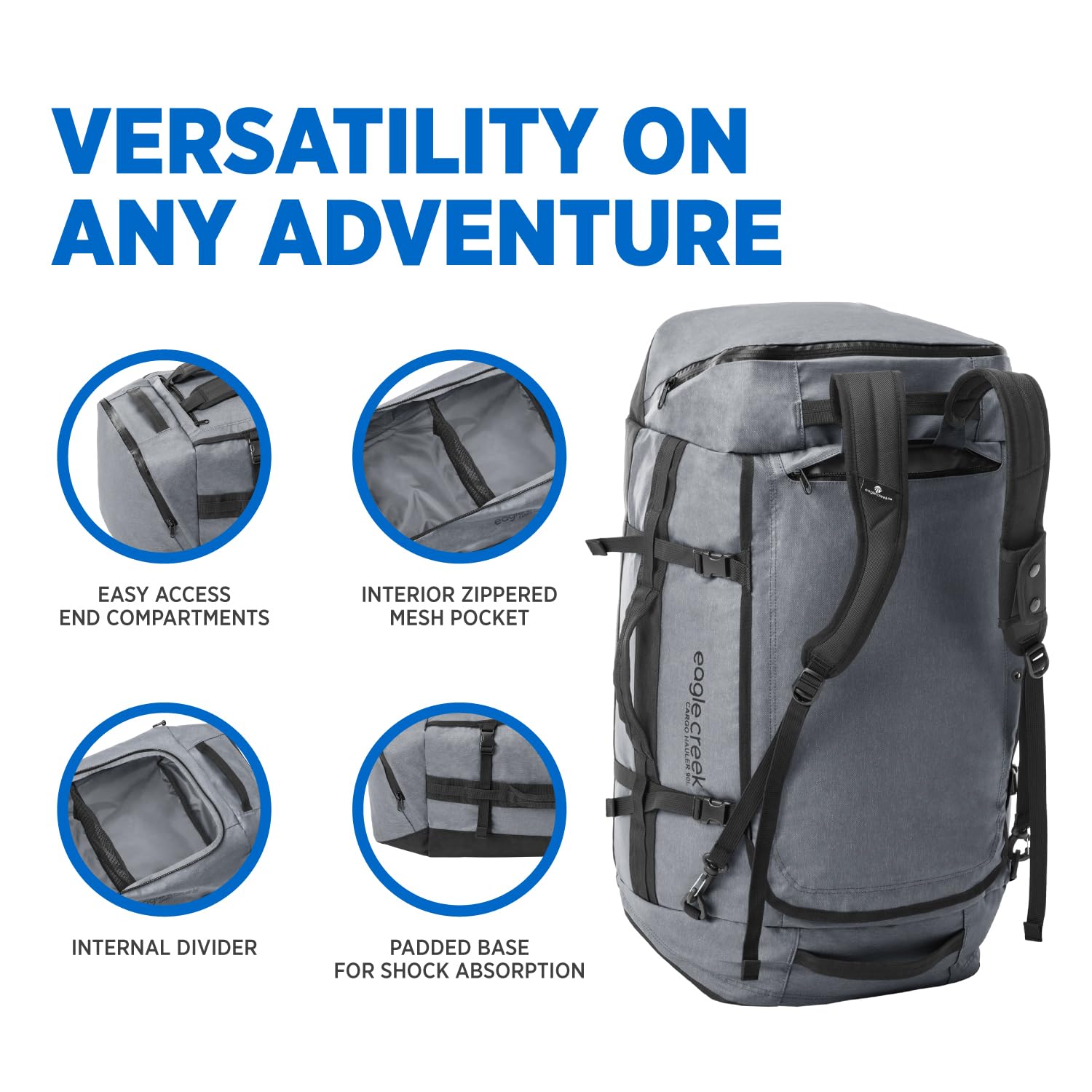 Eagle Creek Cargo Hauler 40L Folding Duffle Bag for Travel - Durable and Water-Resistant, with Tuck-Away Backpack Straps, U-Lid & Quick-Access End Pockets, Arctic Seagreen