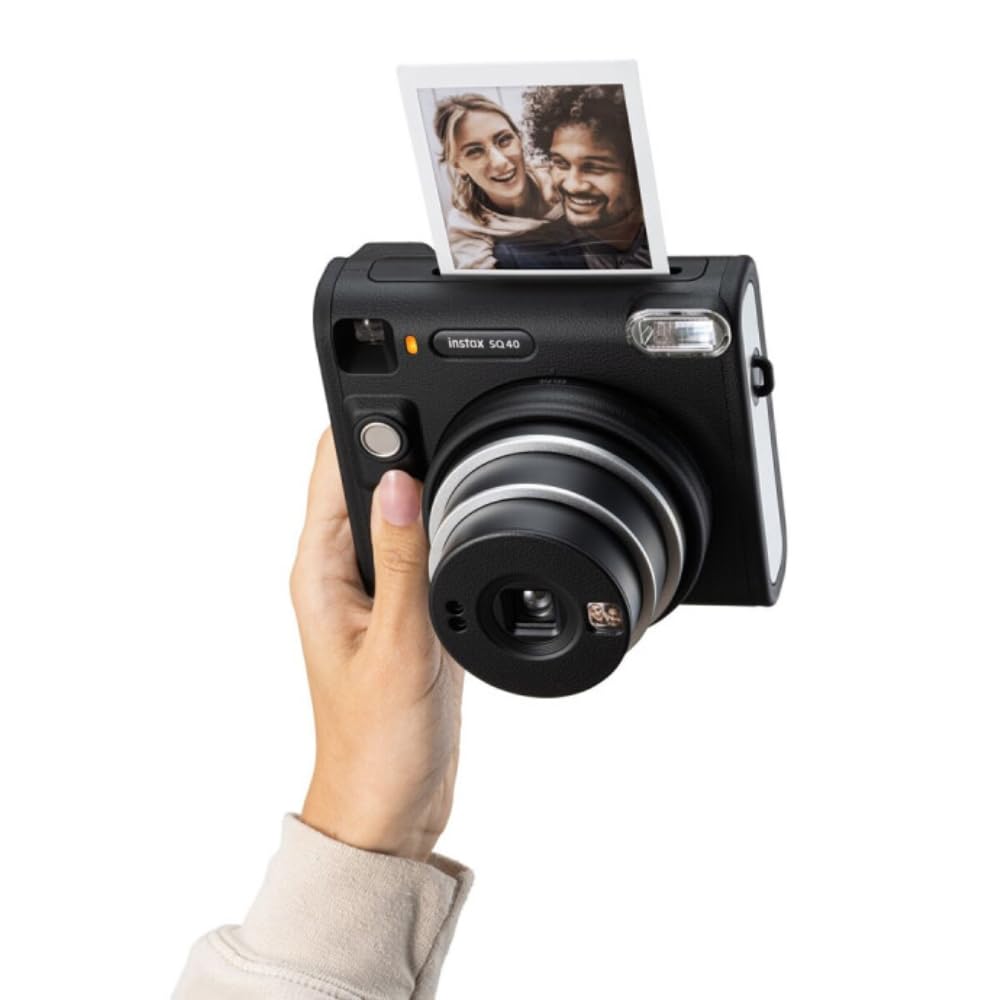 Fujifilm Instax Square SQ40 Instant Film Camera Bundle with Fujifilm Instax Square Black Film | 20 Exposures + Microfiber Cleaning Cloth (3 Items)
