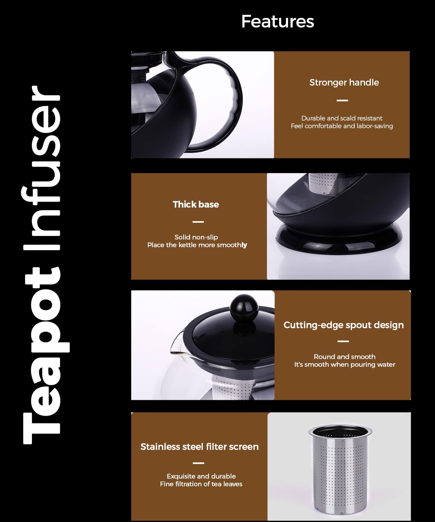 LARGE GLASS TEAPOT KETTLE WITH INFUSER AND FILTER FOR LOOSE TEA DISHWASHER SAFE 50OZ / 1500ML BREW TEA POT HALF MOON HEAT RESISTENT HERBAL TEA MAKER. BEST VALUE FOR MONEY!
