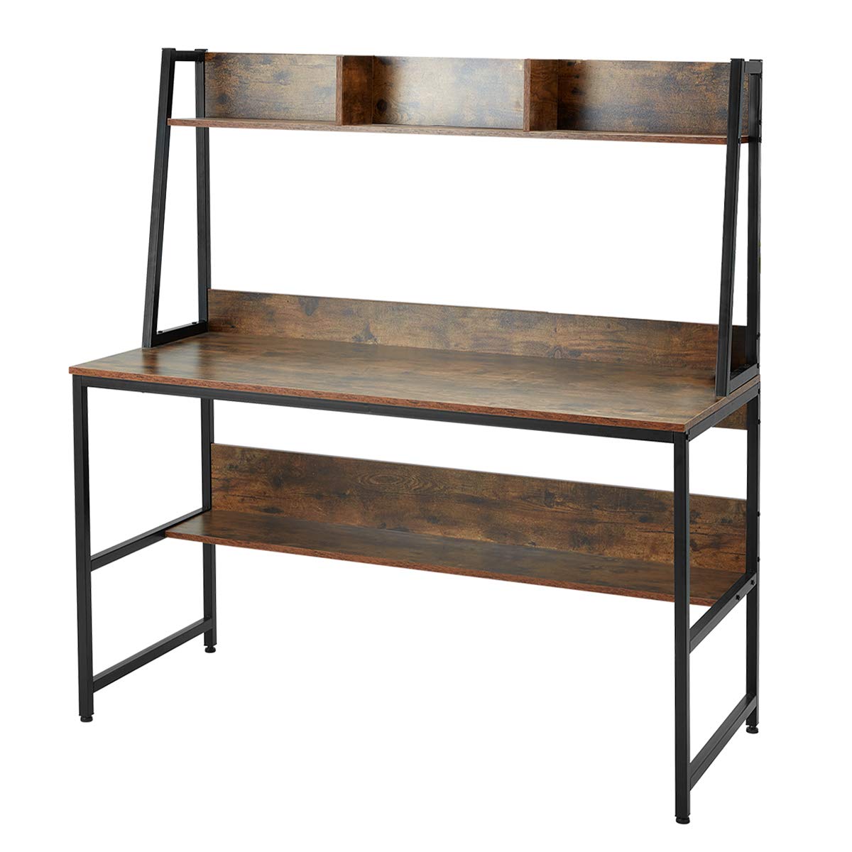 EROMMY 47 Inch Computer Desk with Hutch and Bookshelf,Space-Saving Writing Study Desk with Storage Shelves,Home Office Desk Study Workstation for Home,Office, Rustic Brown