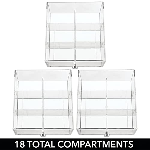 mDesign Plastic Wide Kitchen Pantry, Cabinet, Countertop Organizer Storage Station with 3 Drawers for Coffee, Tea, Sugar Packets, Sweeteners, Creamers, Drink Pods, Packets; 18 Sections, 2 Pack - Clear