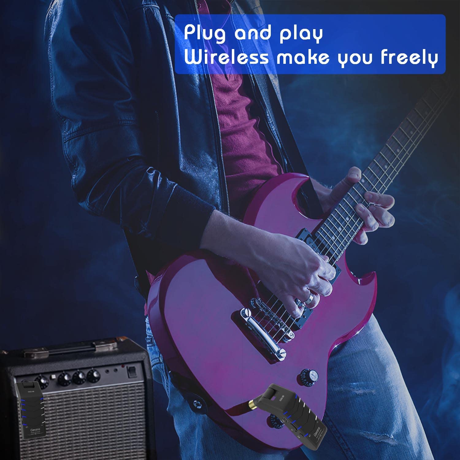 Getaria Wireless Guitar System 2.4GHz Guitar Transmitter Receiver With 5 Channels 1/4" 1/8" Plugs For Electronic Guitar Bass