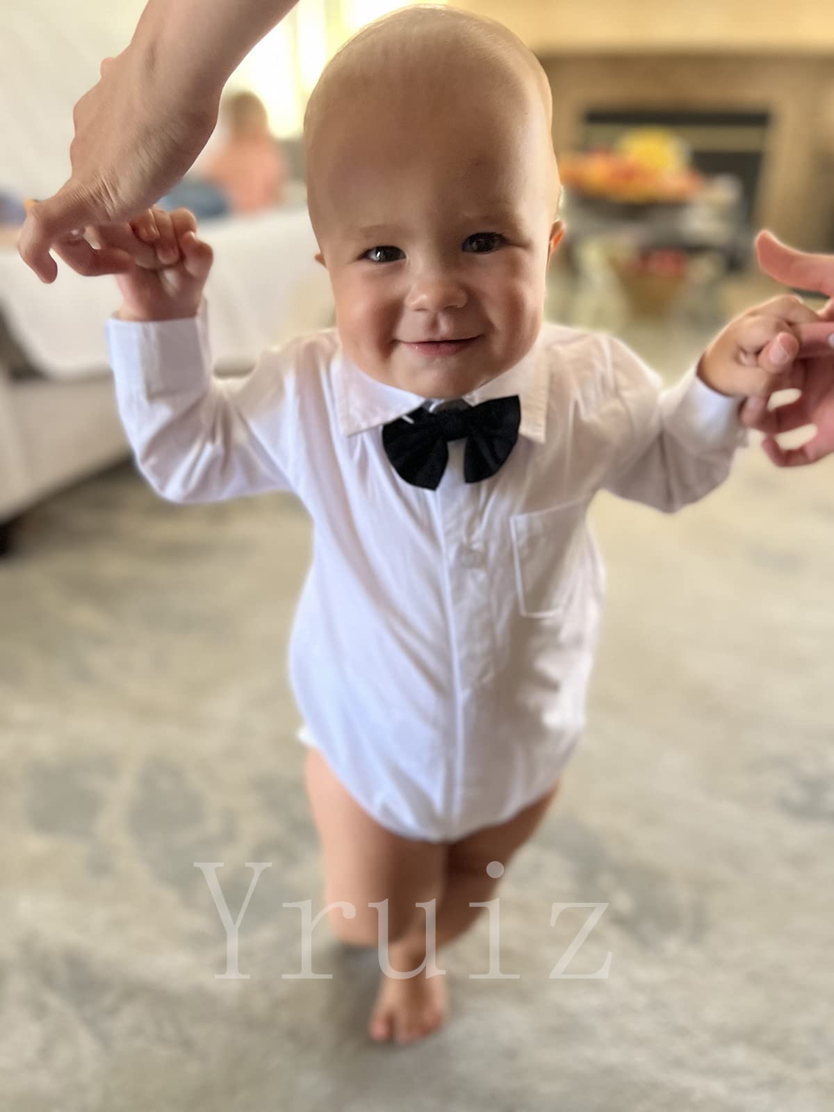 Yruiz Baby Boy's Button-Down Shirt Newborn Jumpsuit Long-Sleeved One-Piece Gentle Man Outfit (White, 0-3Months)