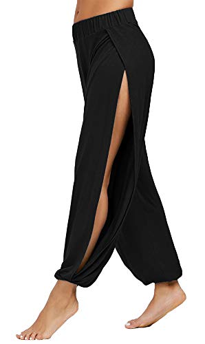 ezShe Womens Long Side Slit Loose Harem Yoga Pants Black XXL