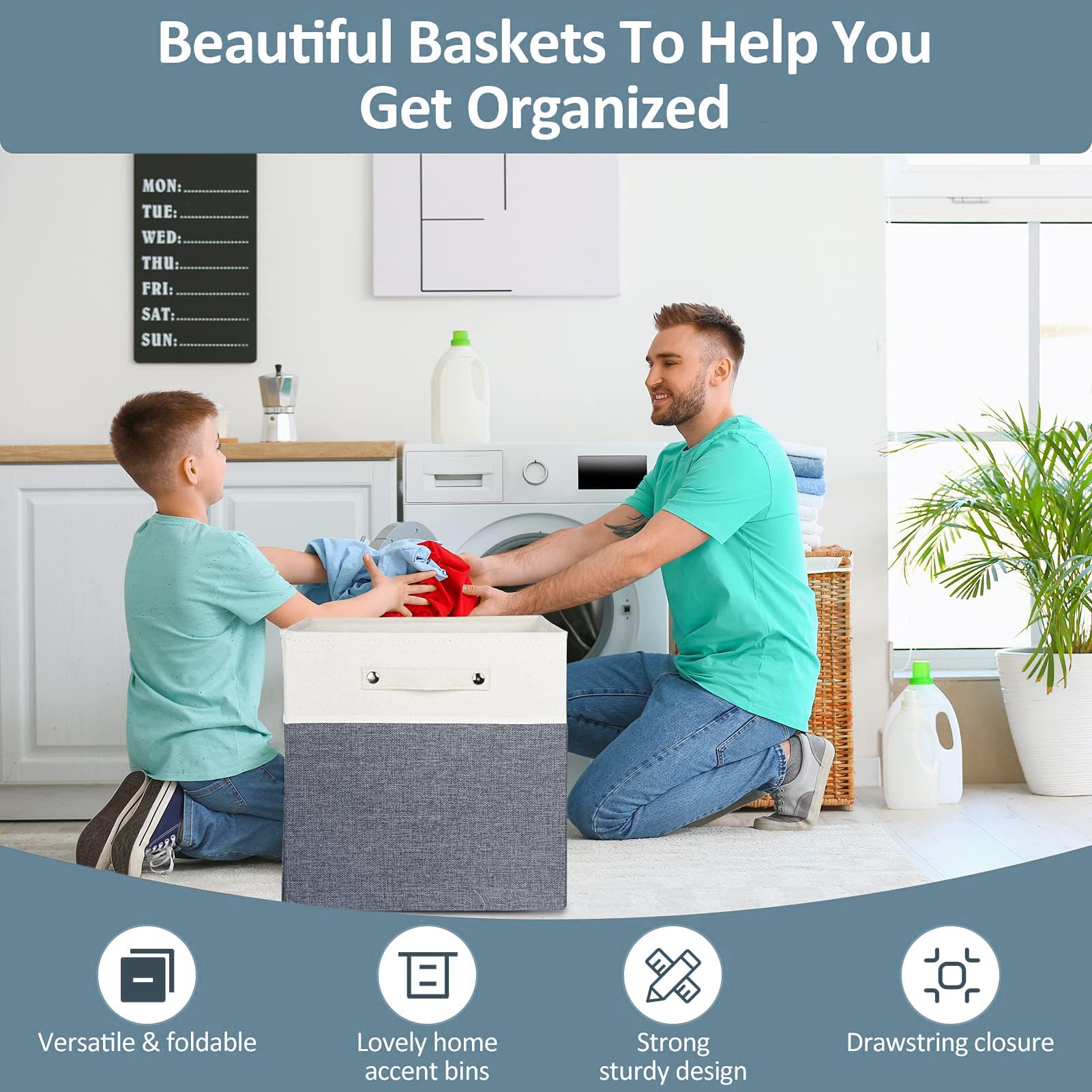 FinishingBo 13x13x13 Cube Storage Bins, Collapsible Fabric Storage Cubes Organizer , Foldable Large Storage Baskets for Nursery, Toys Organizing Closet, Shelf Cabinet(6Pack, White and Grey