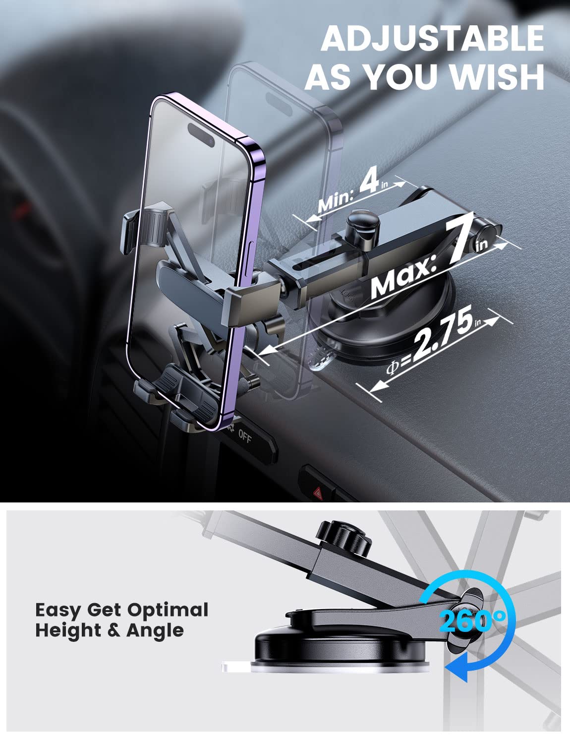 eSamcore Windshield Phone Mount for Car, Car Vent Phone Mount Gravity Suction Cup Phone Holder for Car Window Dashboard Car Cell Phone Holder for iPhone 14 Car Mount