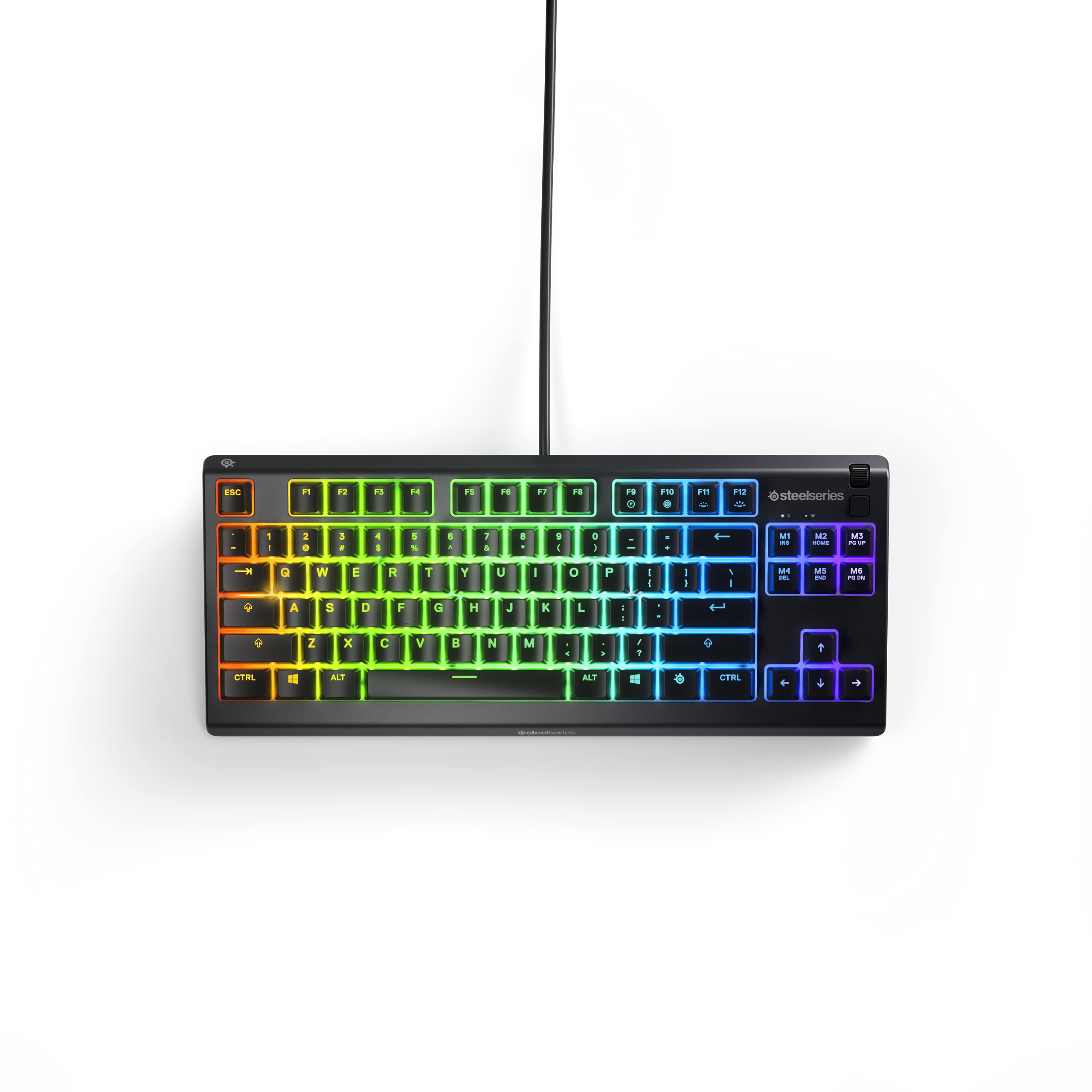 SteelSeries Apex 3 TKL RGB Gaming Keyboard – Tenkeyless Compact Form Factor - 8-Zone RGB Illumination – IP32 Water & Dust Resistant – Whisper Quiet Gaming Switch – Gaming Grade Anti-Ghosting (Renewed)