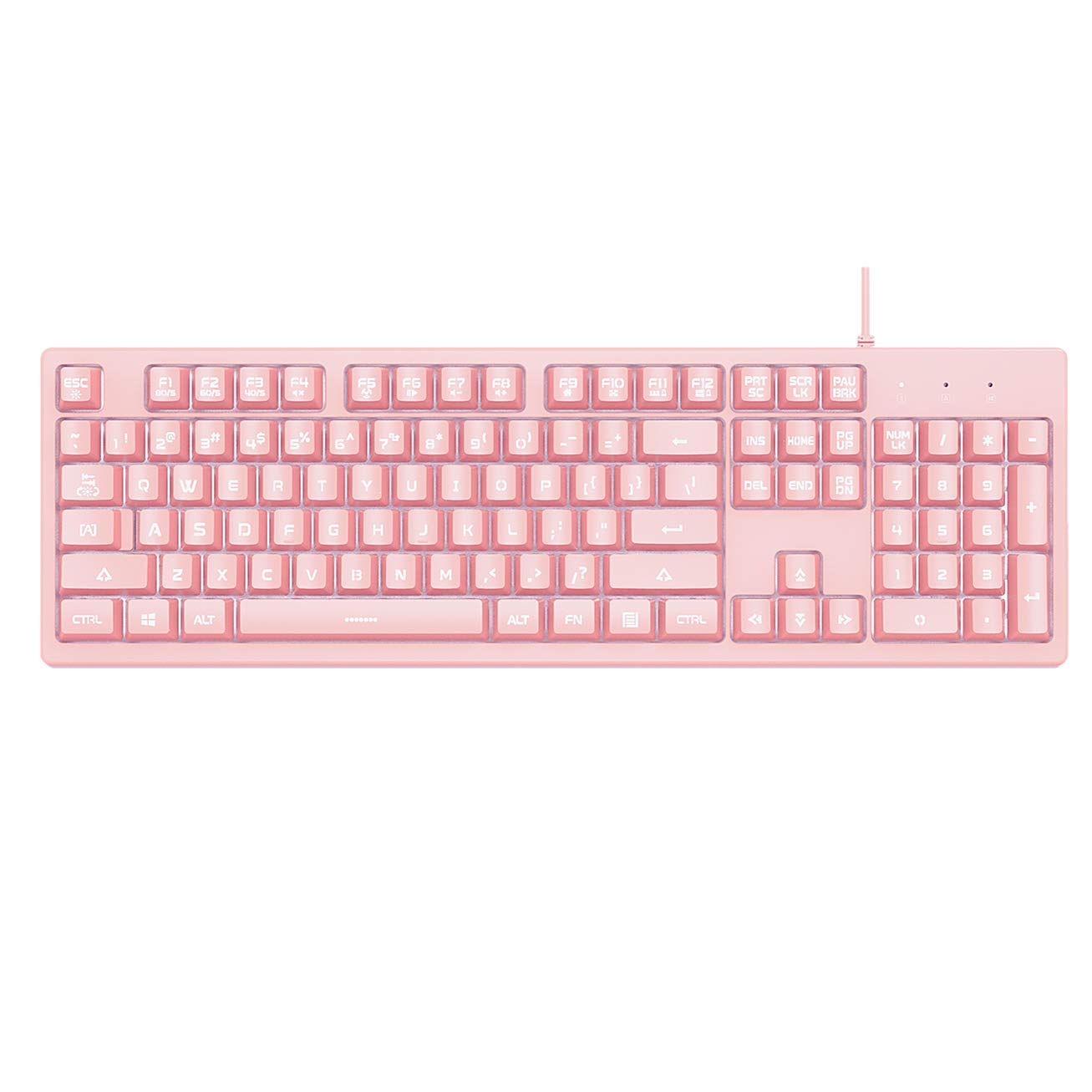 FIRSTBLOOD ONLY GAME. DKS100 Computer Keyboard, White Backlit Mechanical Feeling Membrane Gaming Keyboard, Wired 104 Keys for Gaming Office and Typing, Pink