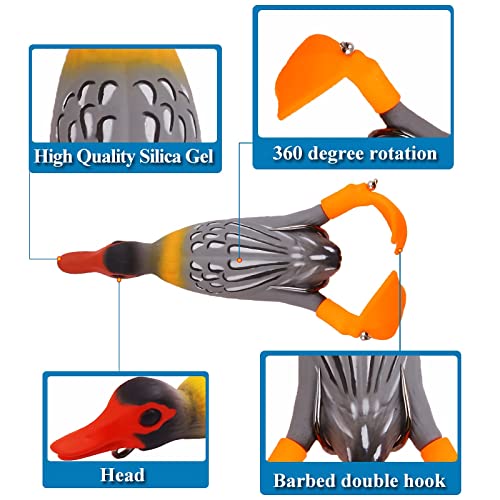 GaiRen Topwater Duck Soft Fishing Lure Realistic Propeller Floating Rubber Soft Bait with High Carbon Reinforced Hook 5PCS