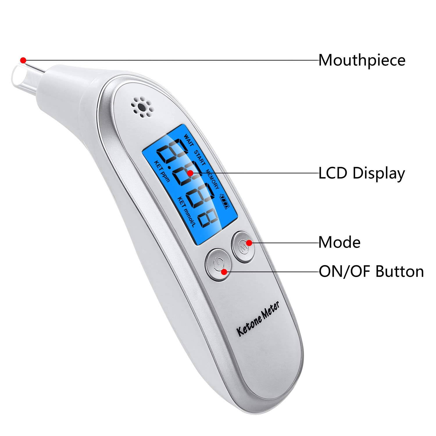 Ketone Breath Analyzer Portable Ketosis Breath Tester - Accurate Ketosis Breath Meter with 10 Replaceable Mouthpieces