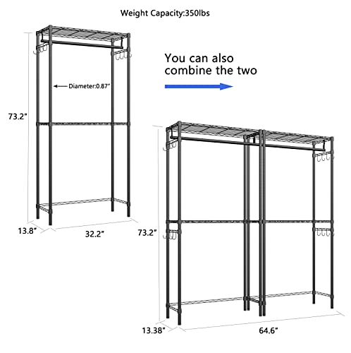 Xiofio Over The Washer and Dryer Storage Shelf 2 Tier Adjustable Height Shelving Units and Side Hook Laundry Shelves Used for Bathroom Bedroom Balcony Drying Rack Towel Rack Handbag Rack ,Black