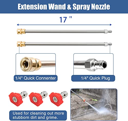 JANZ 18" Pressure Washer Surface Cleaner with 4 Wheels,1/4" Quick Plug,Stainless Steel Housing,2 Extension Wand Attachments, 3 Spray Nozzles and 2 Replacement Nozzles, 4000 PSI