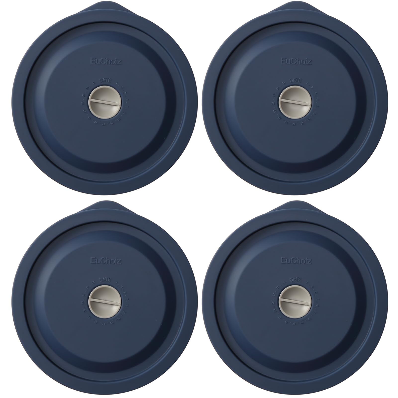 Replacement Lids for Pyrex 7200-PC 2 Cup, Silicone Round Storage Cover Lid for Anchor Hocking Glass Bowl 4 Pack with Date Mark Dark Blue