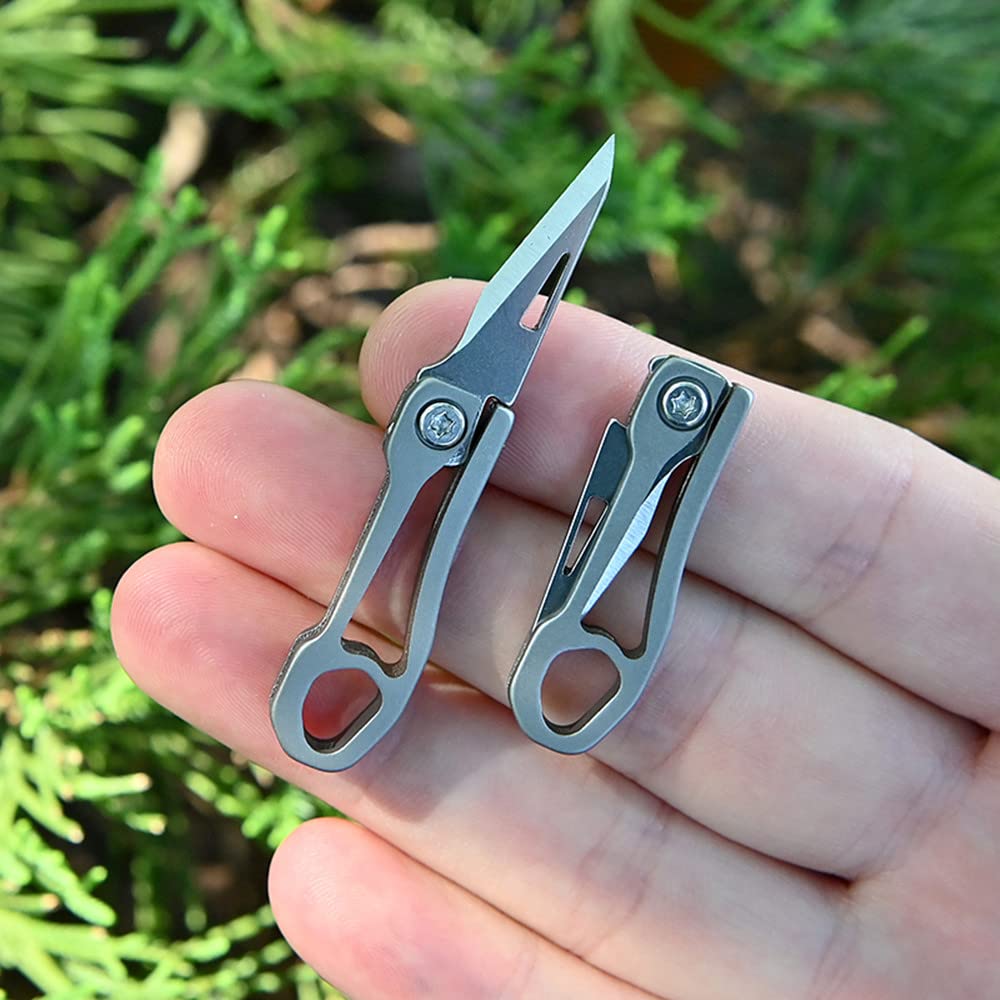 KUNSON Ultra Small Little Folding Pocket Titanium Alloy Knife with 420j2 Stainless Steel Blade, Mini EDC Portable Knife/Box Cutter/Package Opener, Ultra Compact and Lightweight Mini Folding Knife