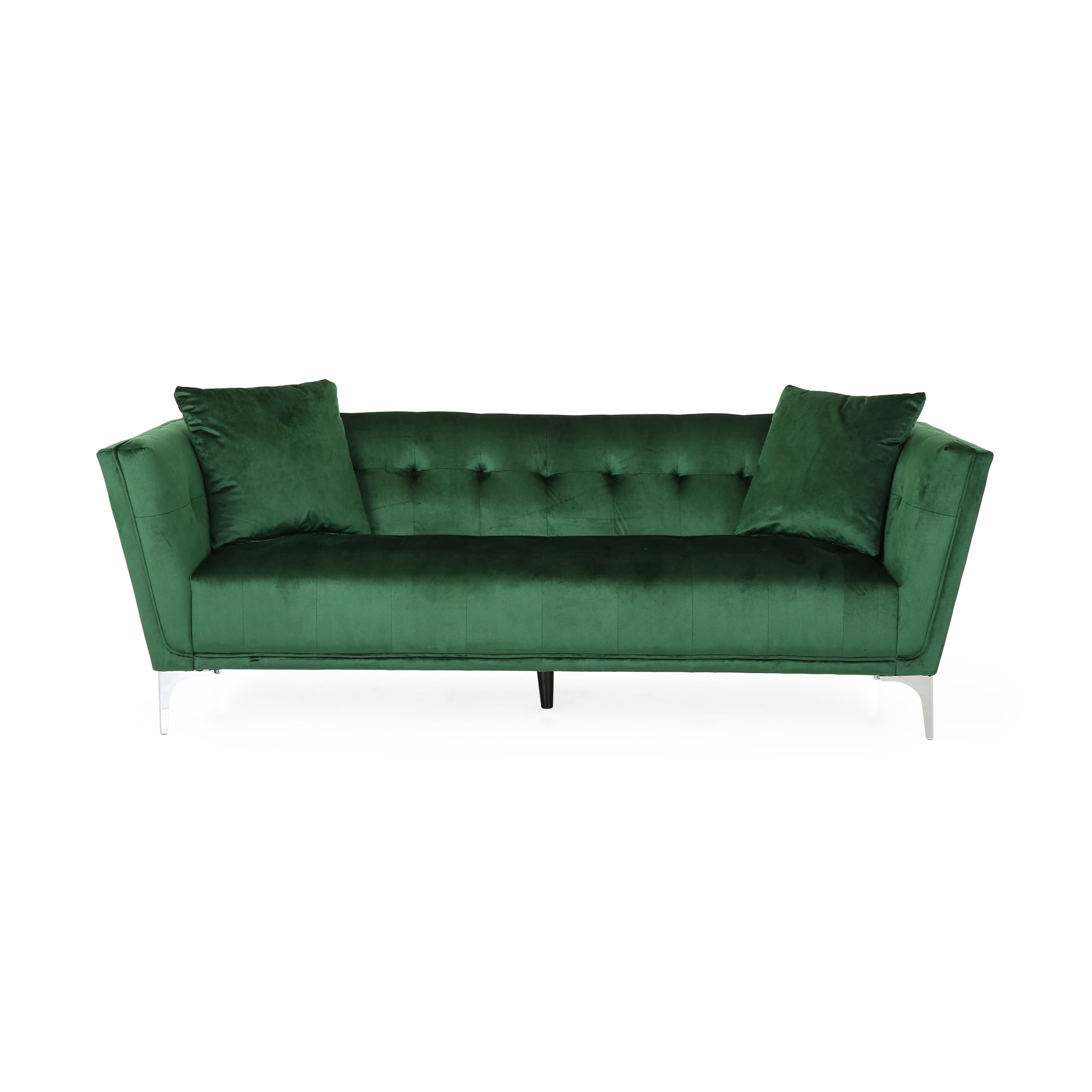 Merax Comfy 3-seat Velvet Sofa with Metal Legs, Modern Couch for Living Room, Bedroom, Apartment, Office, Emerald
