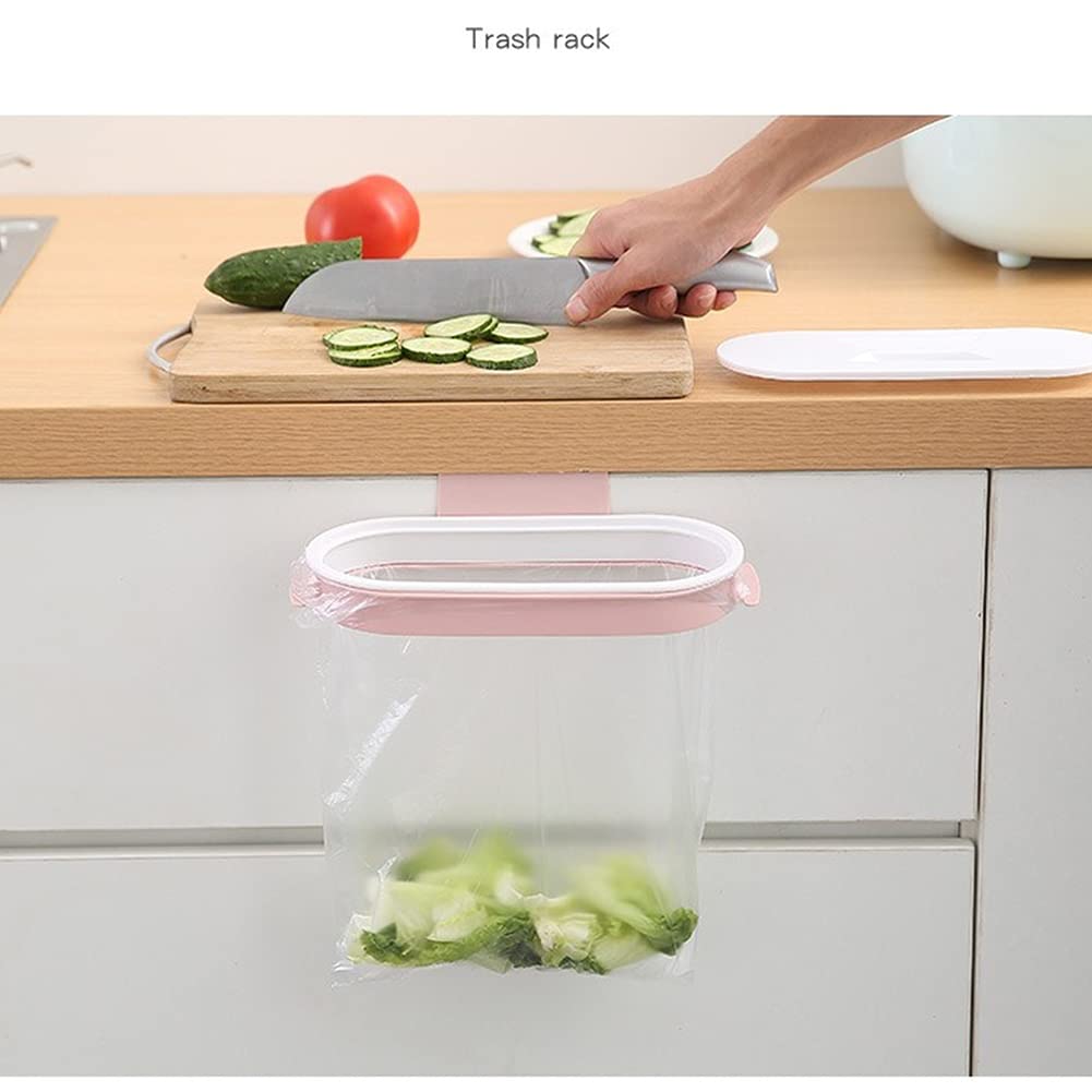 yuanxue 2Packs ABS Hanging Trash Bag Holder with Lid Over The Cabinet Door Cupboard Waste Garbage Trash Rack Hanger Multi-Purpose Storage Bag Holder for Kitchen Food Fruit Rubbish (Pink)