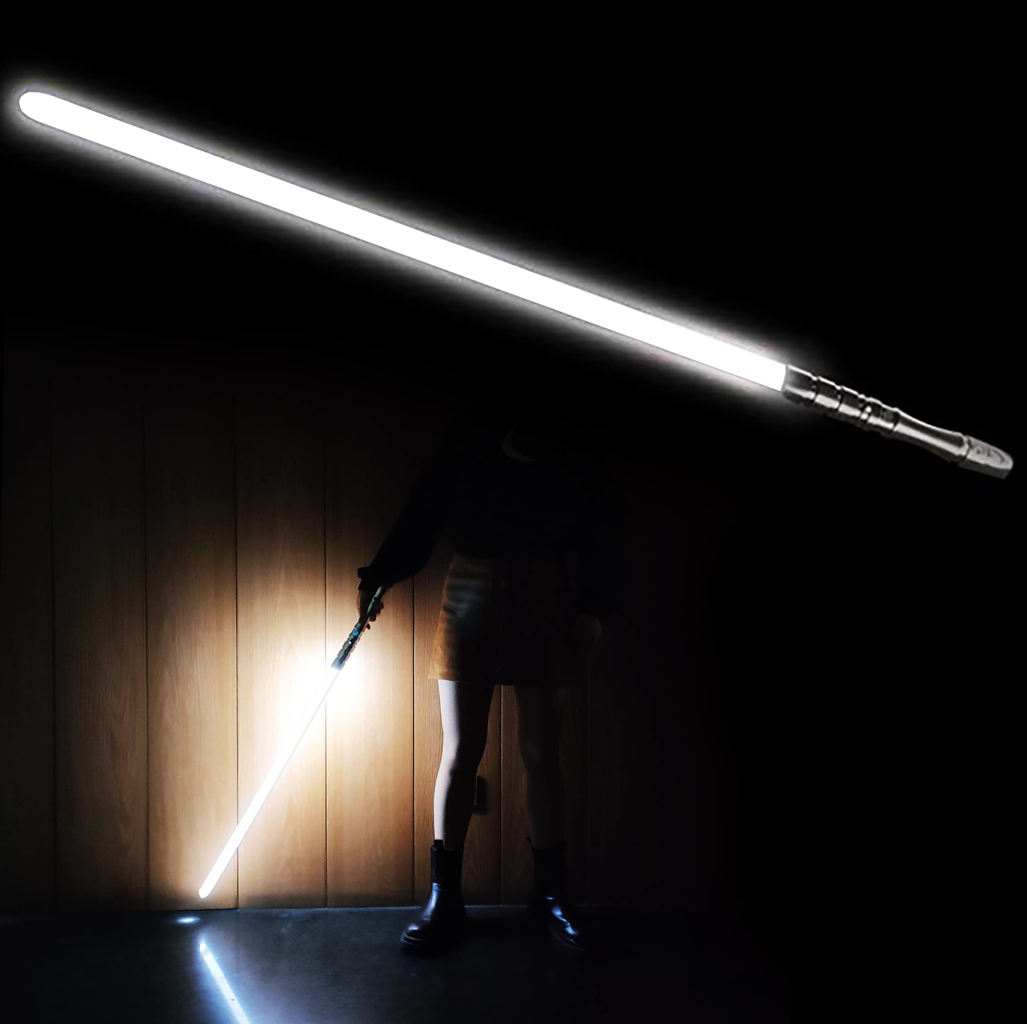 YDDSABER Pro Lightsaber, Jedi Sith Force FX LED Heavy Dueling, Rechargeable Light Saber for Adults & Kids, Metal Hilt, Loud Sound, High Light with FOC, Blaster (White)