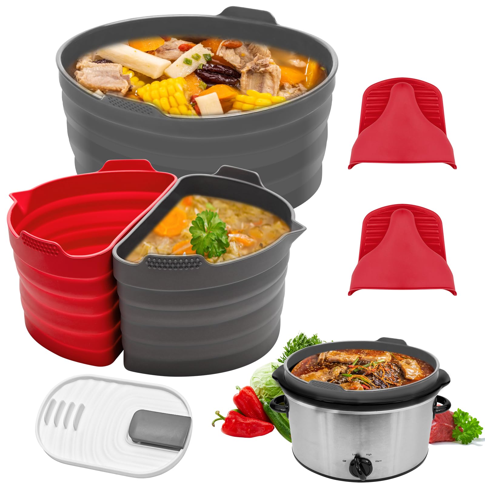 Slow Cooker Divider Silicone Liners, 6PCS Silicone Crock Pot Liner, Crock Pot Divider Insert, Reusable Crock Pot Dividers Silicone Fit Oval Slow Cooker 6-8 QT Slow Cooker Liners Coldairsoap