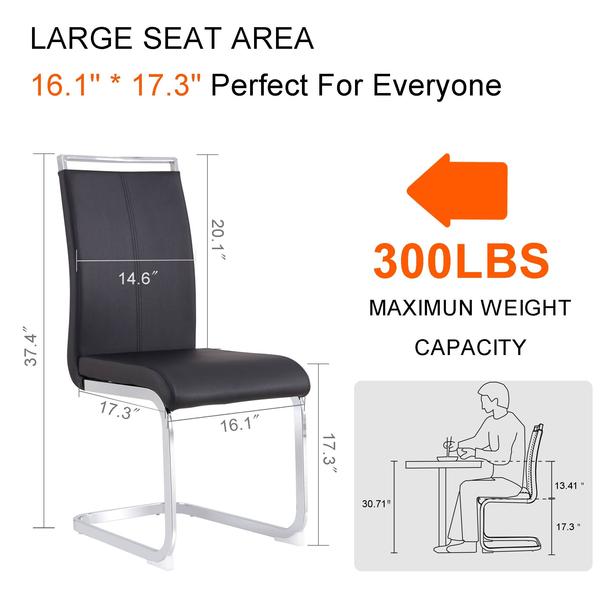 Ebullient Dining Chairs Set of 2,Morden High Back Side Dining Room Chairs, Black Kitchen Chairs with Faux Leather Padded Seat, Chairs for Dining Room,Kitchen, Living Room (Black)