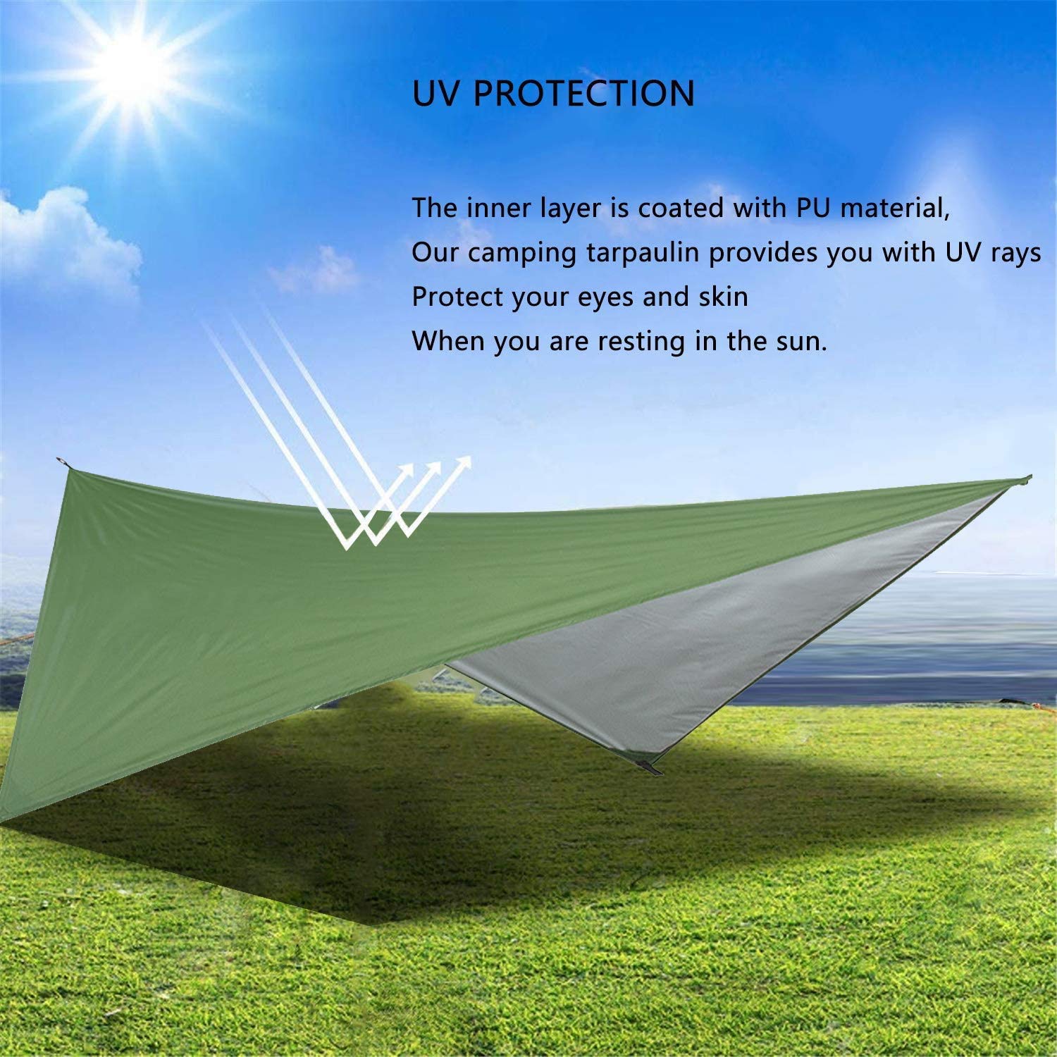DOCYKE Waterproof Camping Tarp,Footprints 310cm 10.2ft 4 in1 Multifunctional Tent Footprint for Camping Hiking Survival Gear Lightweight and Compact(B)